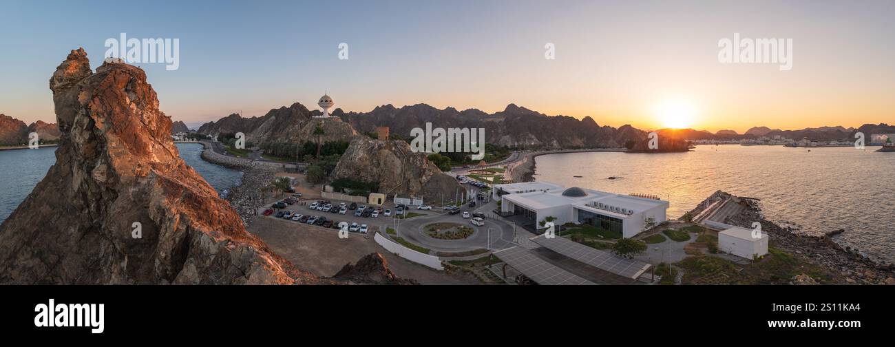Panoramic view of Muscat with Riyam Monument, shaped like a giant ...