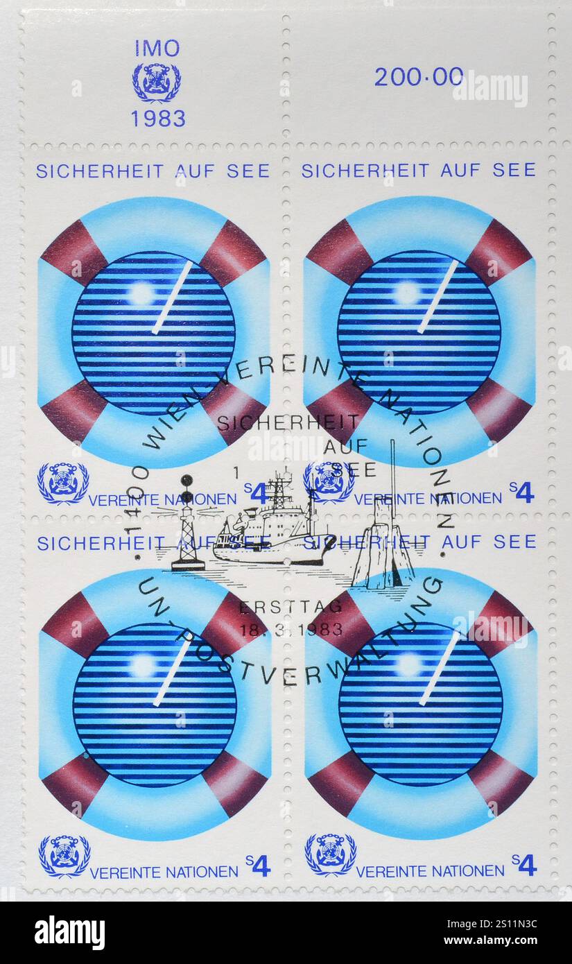 Cancelled postage stamp printed by United Nations, that promotes Safety ...