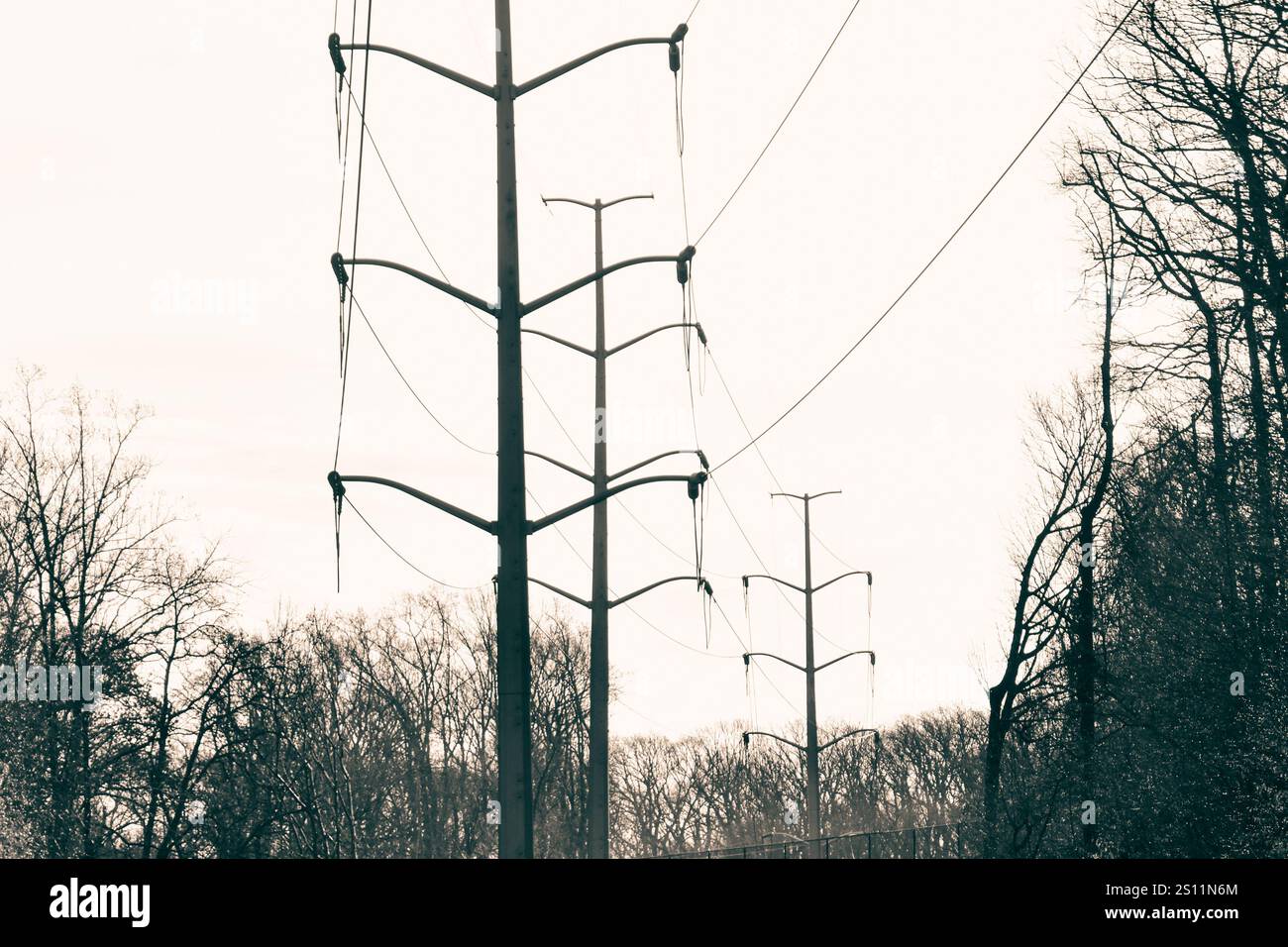 Electric power lines along Four Mile Run in Arlington, Virginia Stock ...