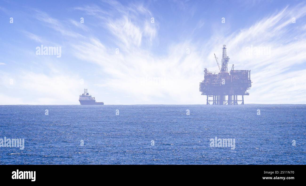 Oil Rig and Support Ship in the Indian Ocean off the coast of South ...