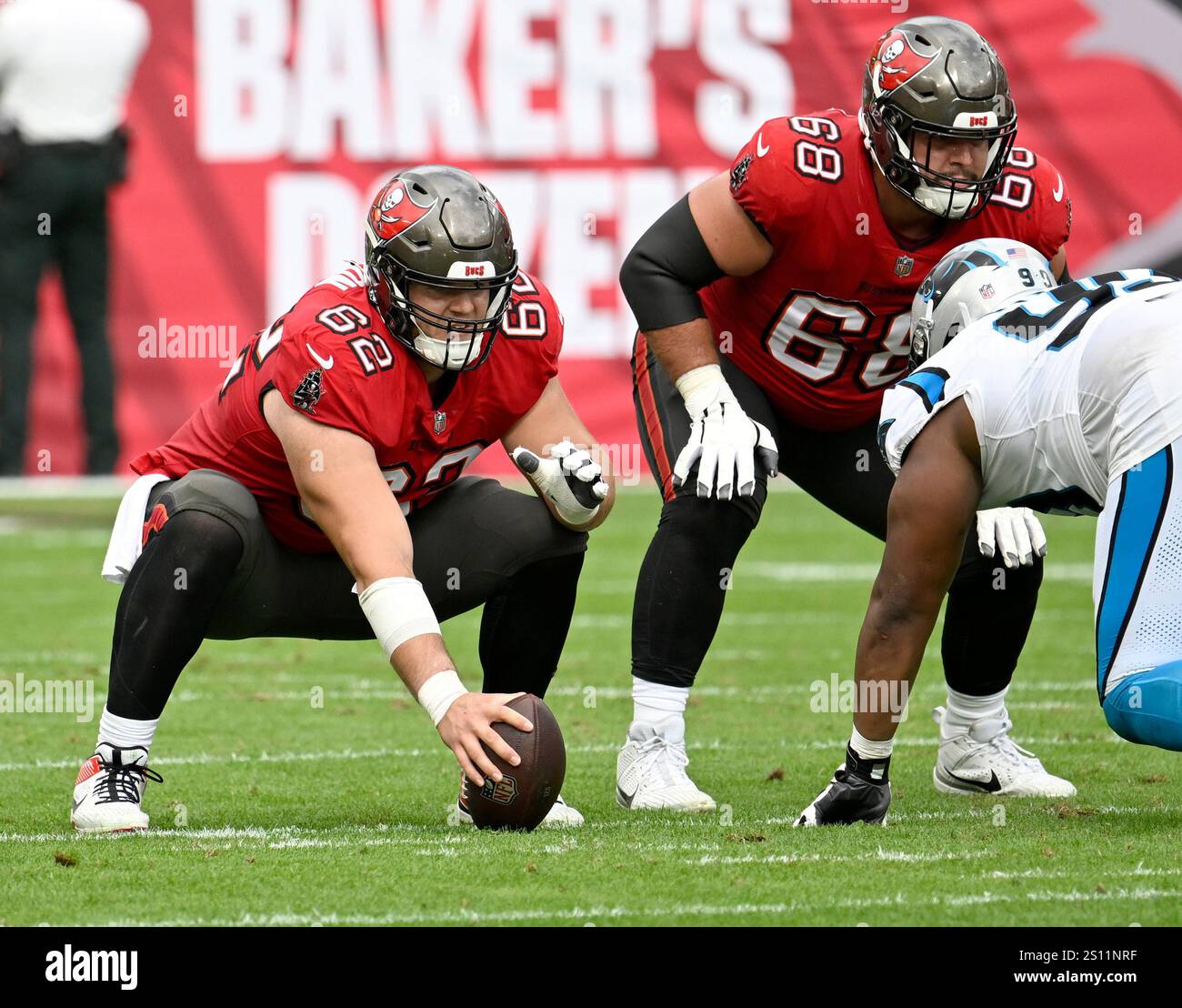 Tampa Bay Buccaneers center Graham Barton (62) and guard Ben Bredeson ...