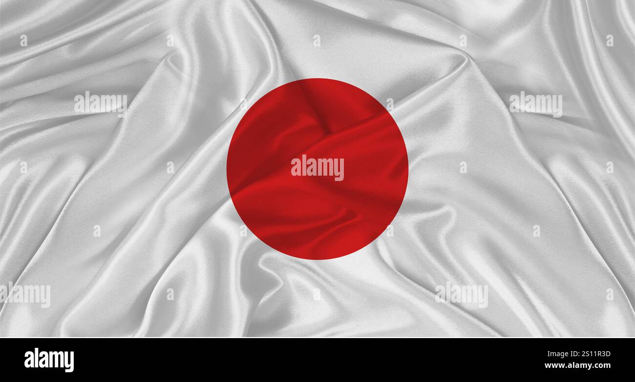 Realistic Japan flag waving. Close up of flag of Japan with cloth ...