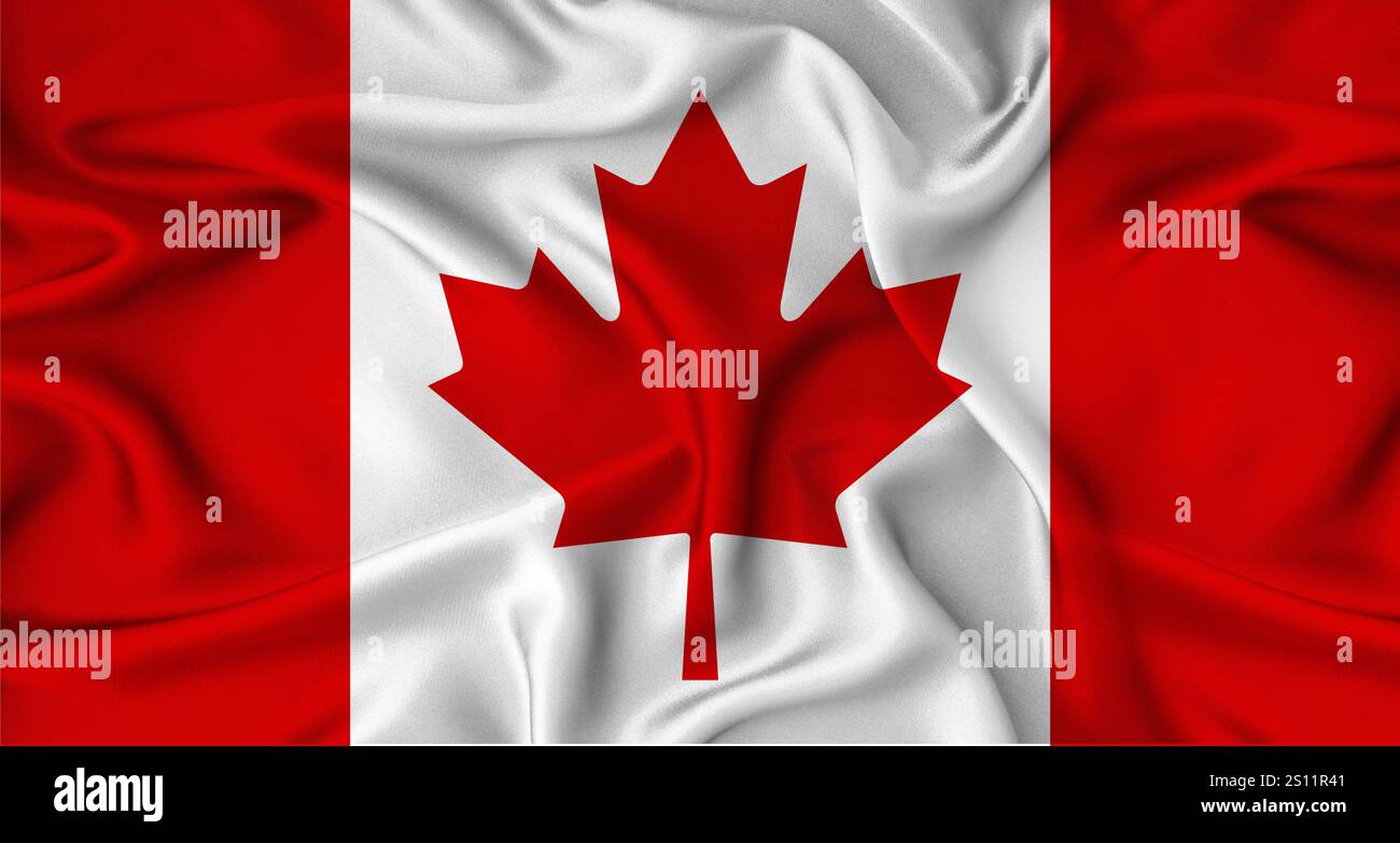 Close up of flag of Canada with cloth texture. Realistic Canada flag ...