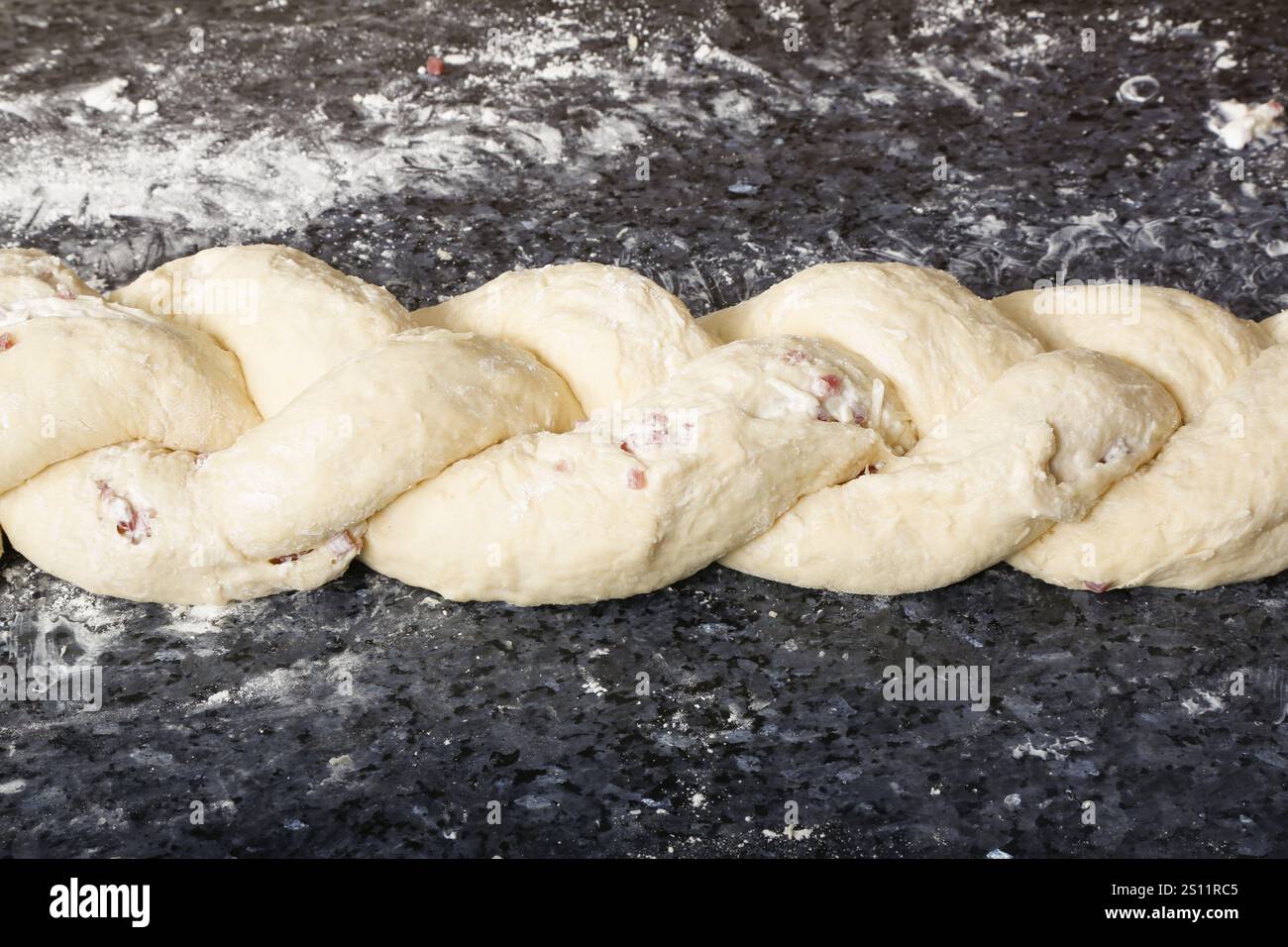 Swabian cuisine, preparation of hearty yeast plait with smoked meat ...
