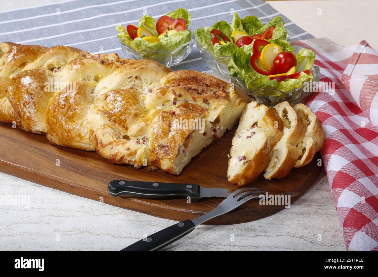 Swabian cuisine, hearty yeast plait with smoked meat, salty wreath ...