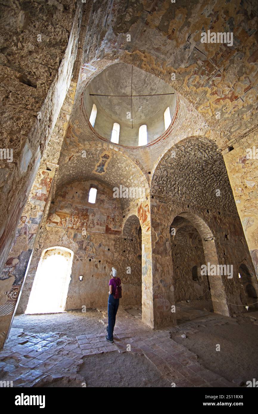 Frescoes in the church of St Nicholas, Byzantine ruined city of Mystras ...
