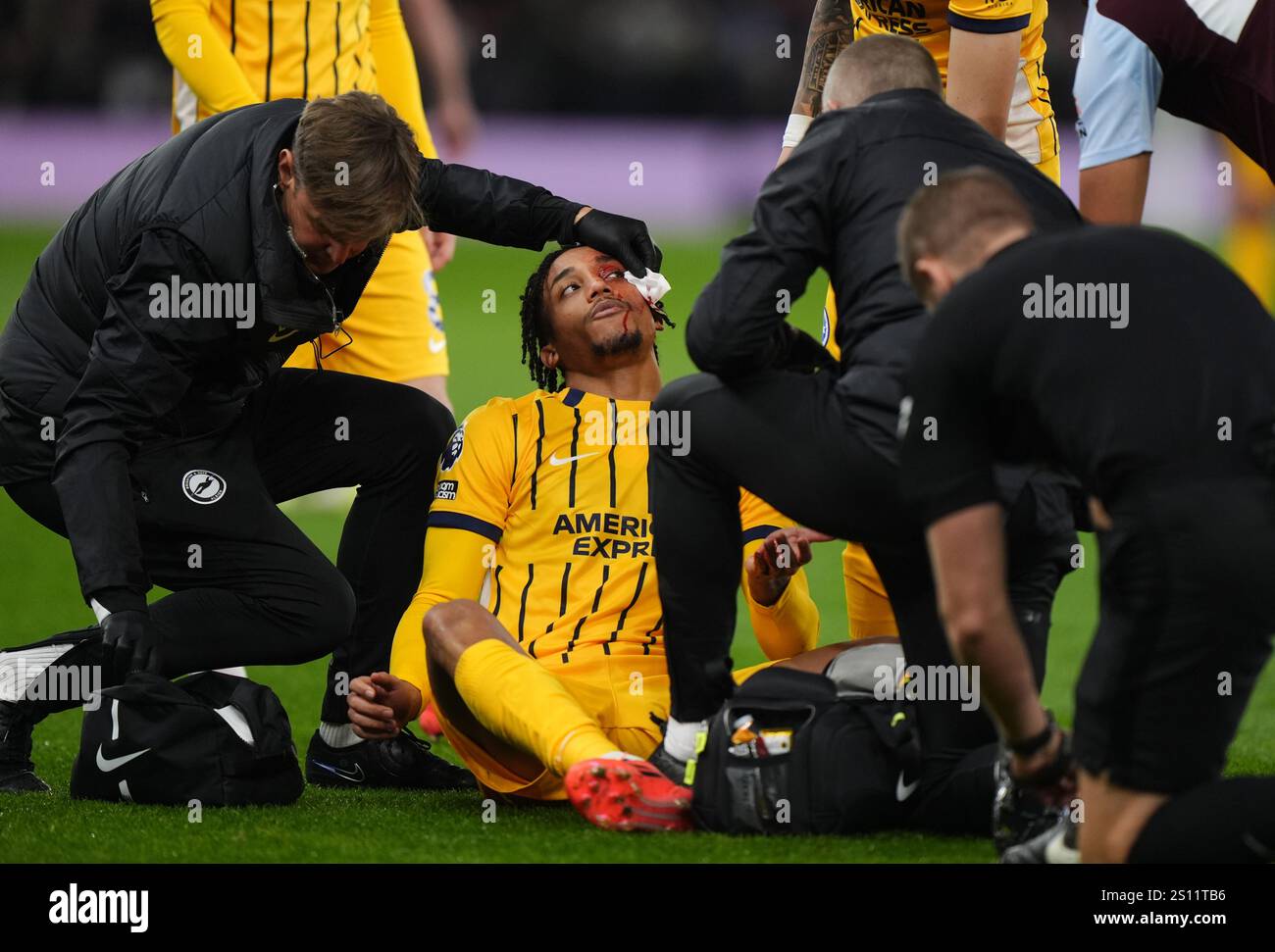*EDITORS NOTE CONTENT* Brighton and Hove Albion's Joao Pedro receives ...