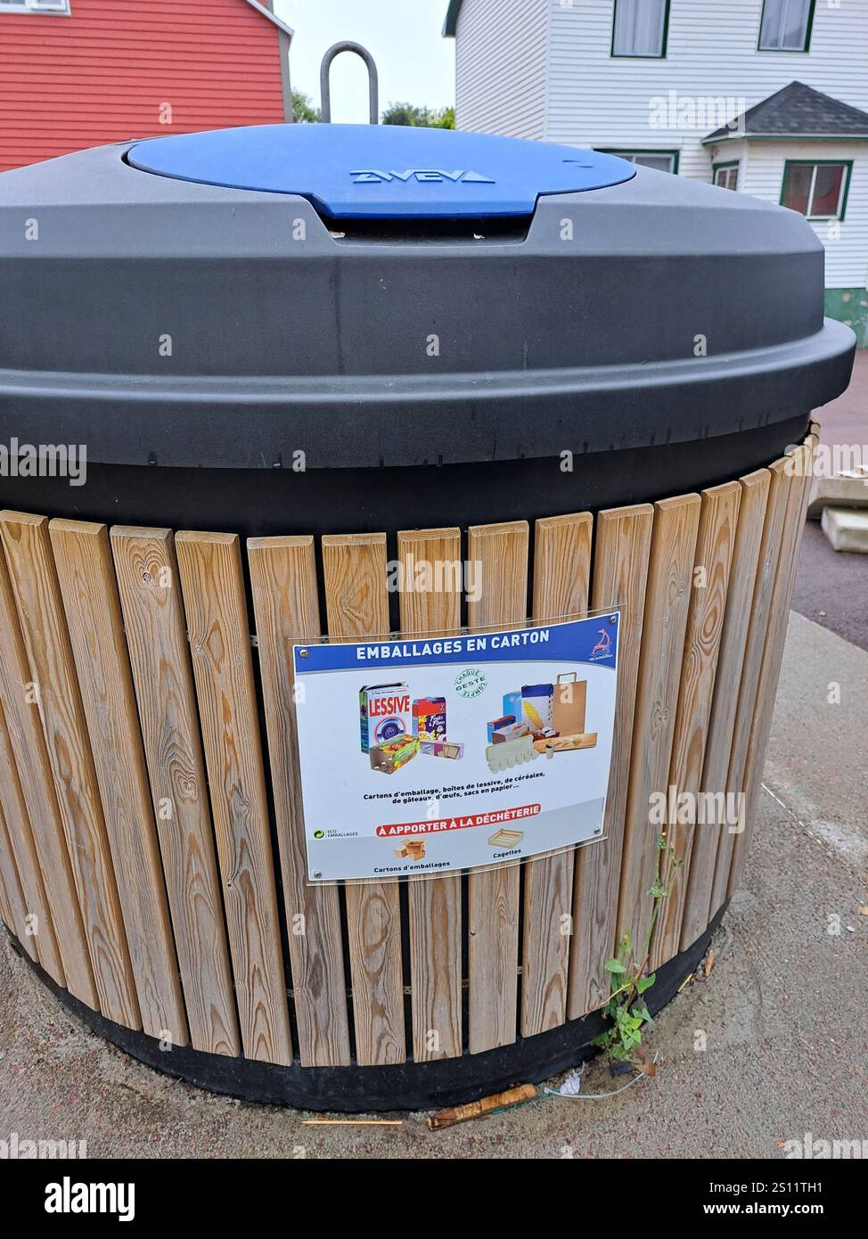 Large round blue recycling bin for paper and cardboard in St. Pierre ...