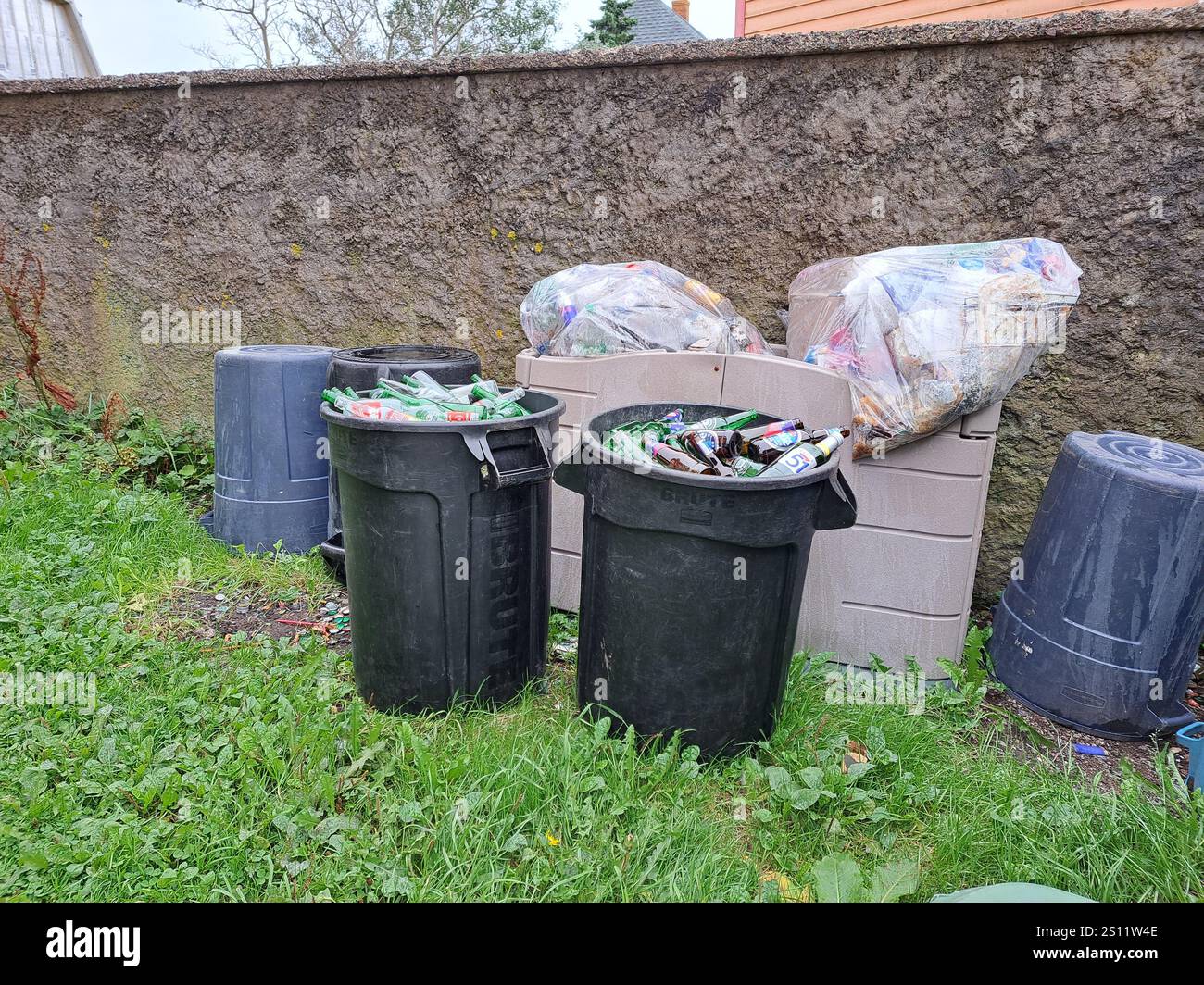 Collection of refundable bottles and cans in St. Pierre, France Stock ...