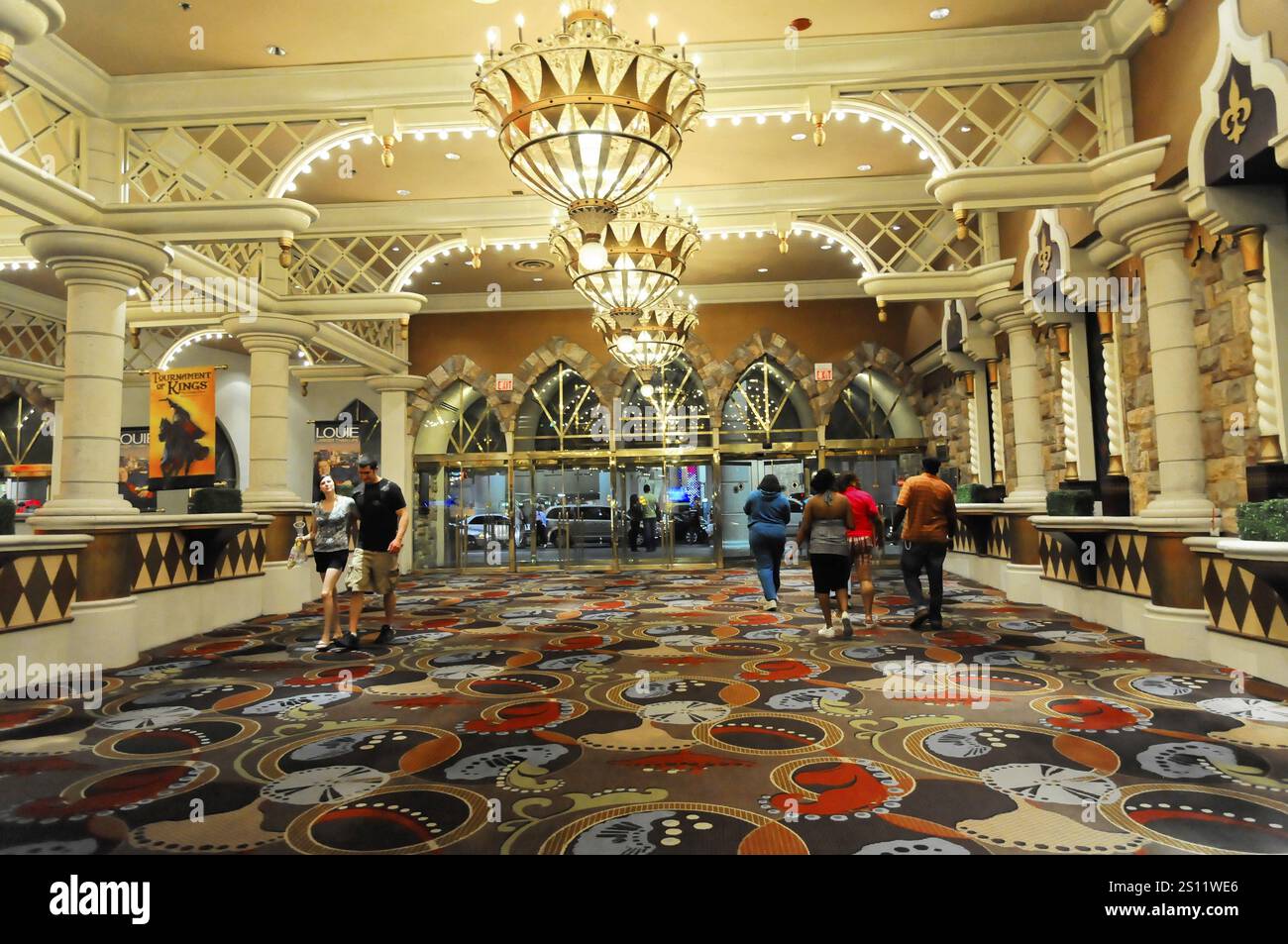 Las Vegas, Nevada, USA, North America, People in a brightly lit hotel ...