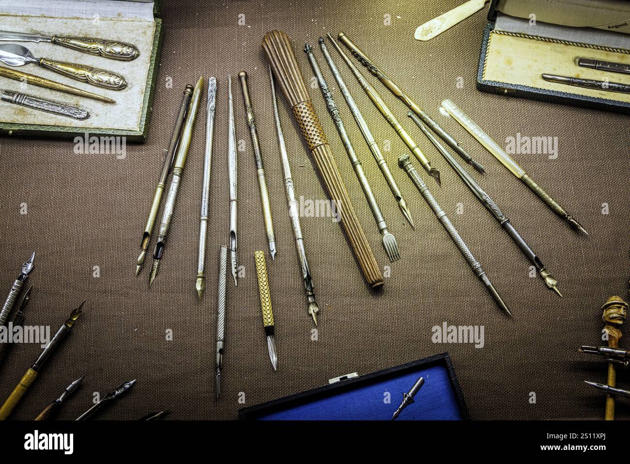 Museum display of ink pens with knibs, Château de Bouillon, Bouillon ...