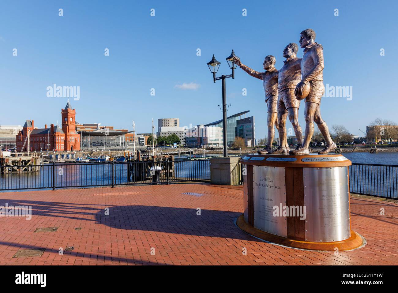 Cardiff Bay Rugby Codebreakers statue, Cardiff Bay, Wales, UK Stock ...