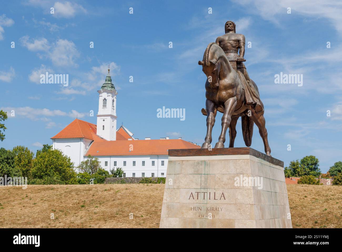 Staue of Attila the Hun on horseback in front of Vác Castle, Vac ...