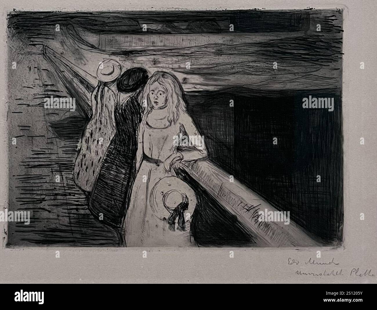 Etching ''Three young women on a bridge'' by Edvard Munch Stock Photo ...