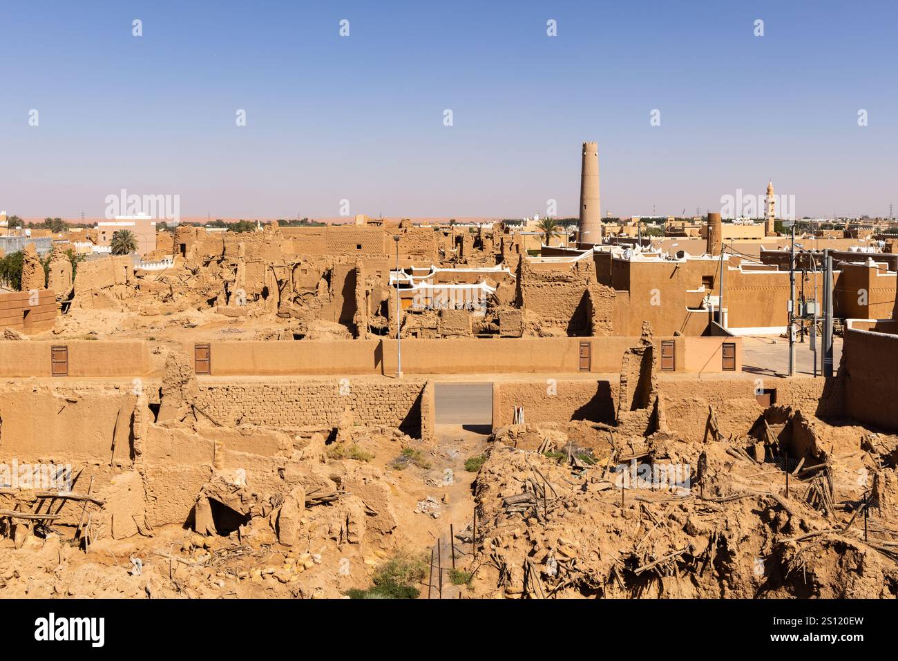 Ushaiger, Ar Riyadh in Saudi Arabia. A traditional restored village made of clay bricks ...