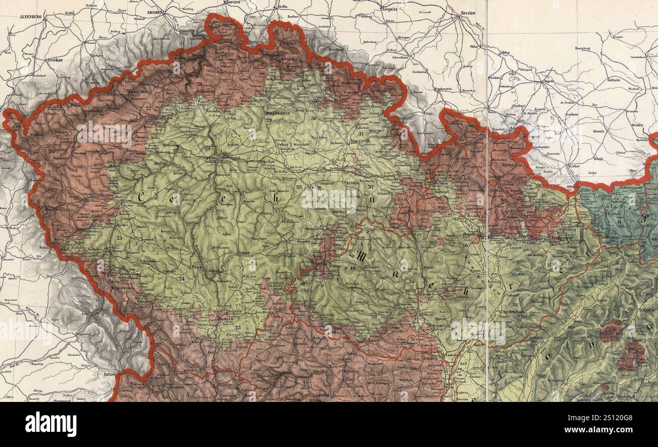 Ethnographic map of austrian monarchy czoernig 1855 - cut of Bohemia ...