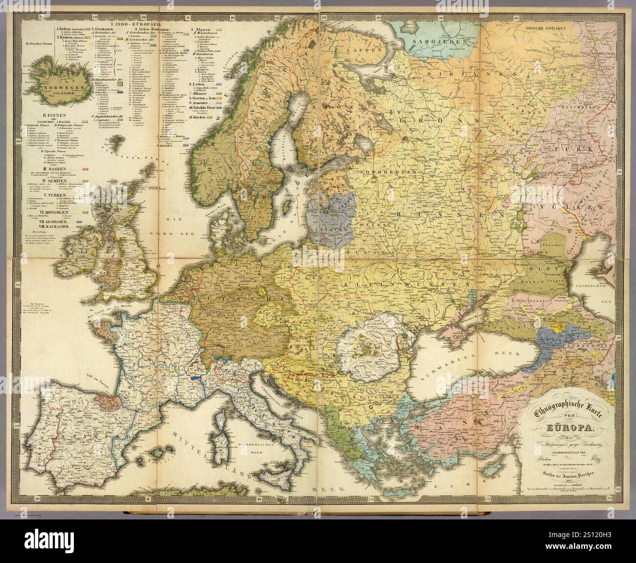 Ethnographic map of Europe in 1847 by Heinrich Berghaus Stock Photo - Alamy