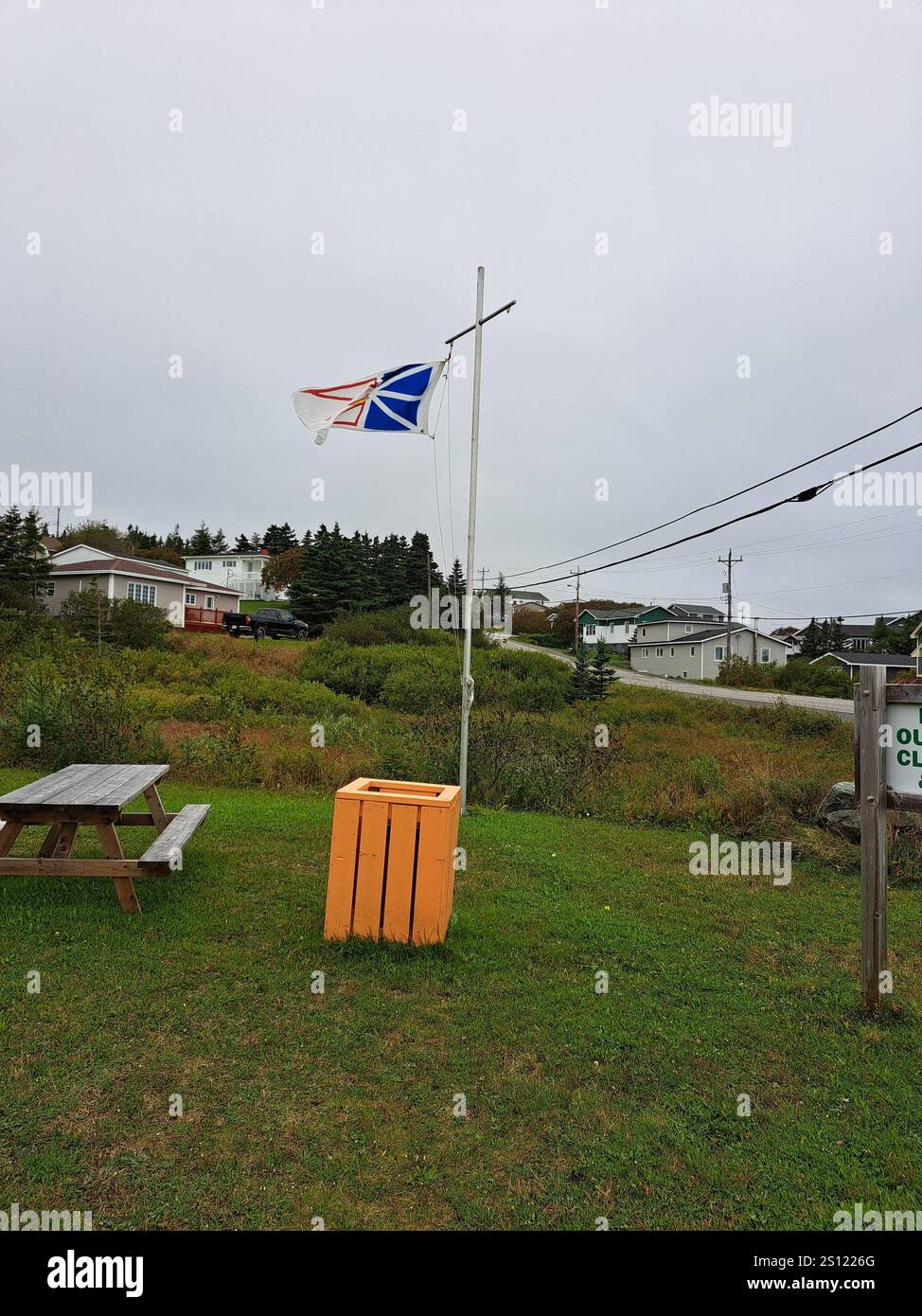 Newfoundland flag flying at Memorial Park in St. Anthony, Newfoundland ...