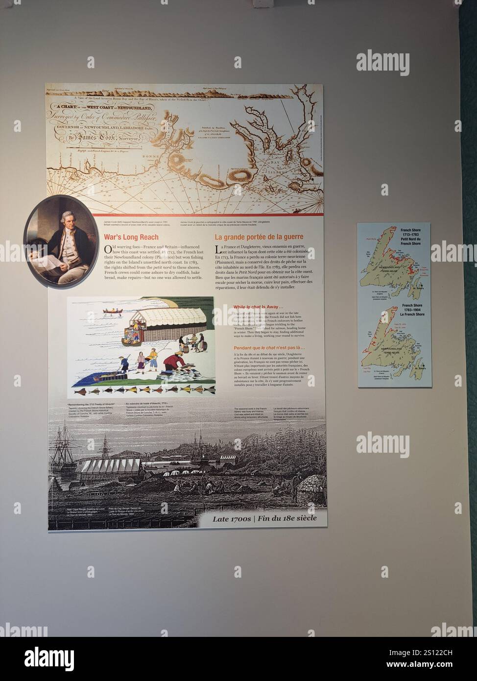 History sign Newfoundland west coast at Lobster Cove Head lighthouse in ...