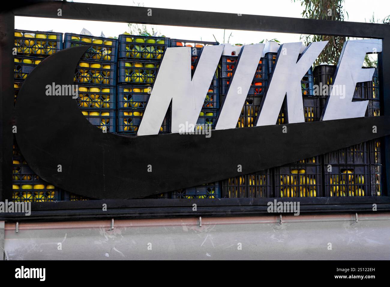 Amman, Jordan - June 9, 2024: produce pickup truck using fake Nike logo ...