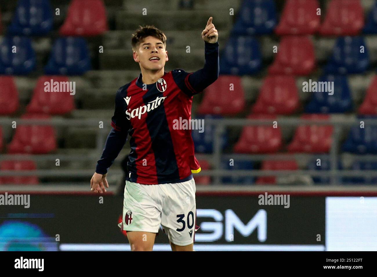 Bologna's Benjamin Dominguez celebrates scoring during the Serie A ...