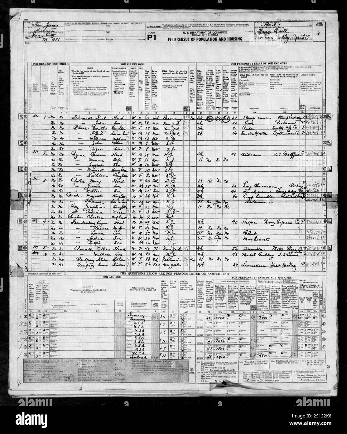 Eugene Freudenberg (1900-1956) in the 1950 US census Stock Photo - Alamy