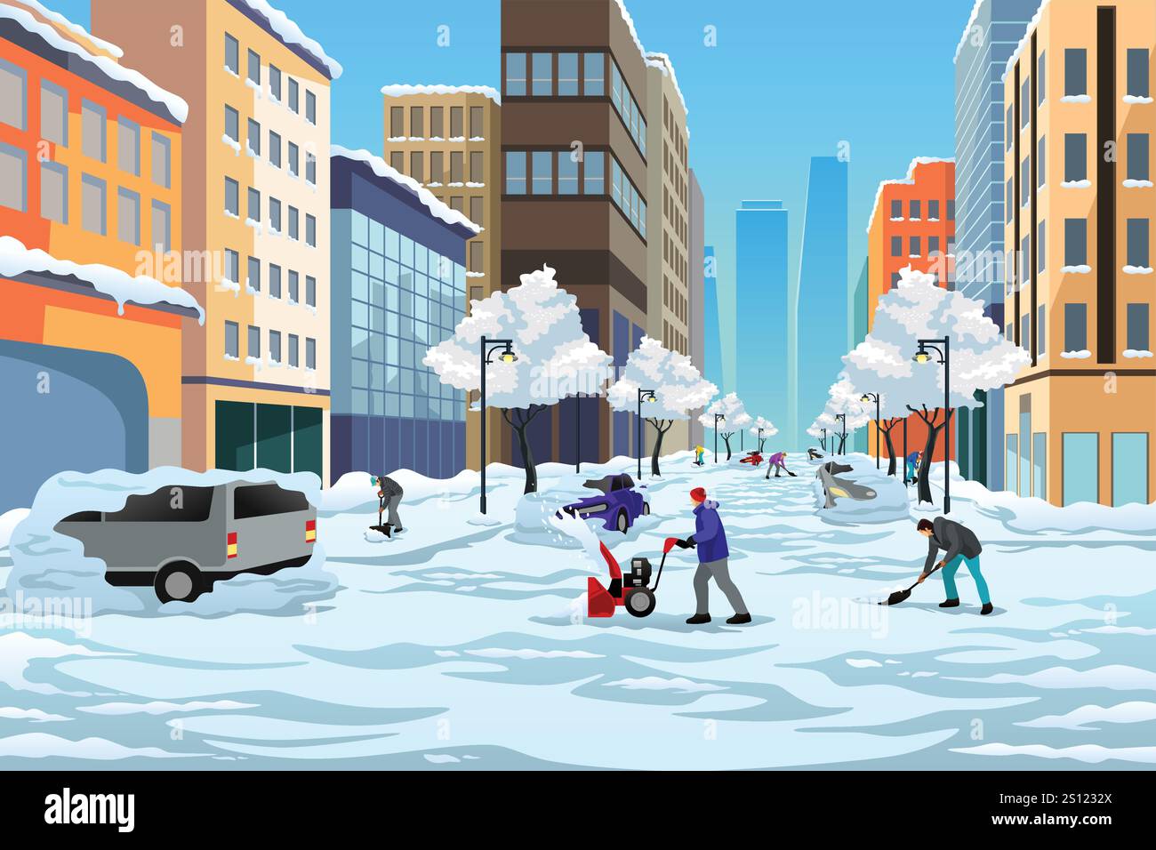 A vector illustration of Snow Blizzard Storm in City During Winter ...