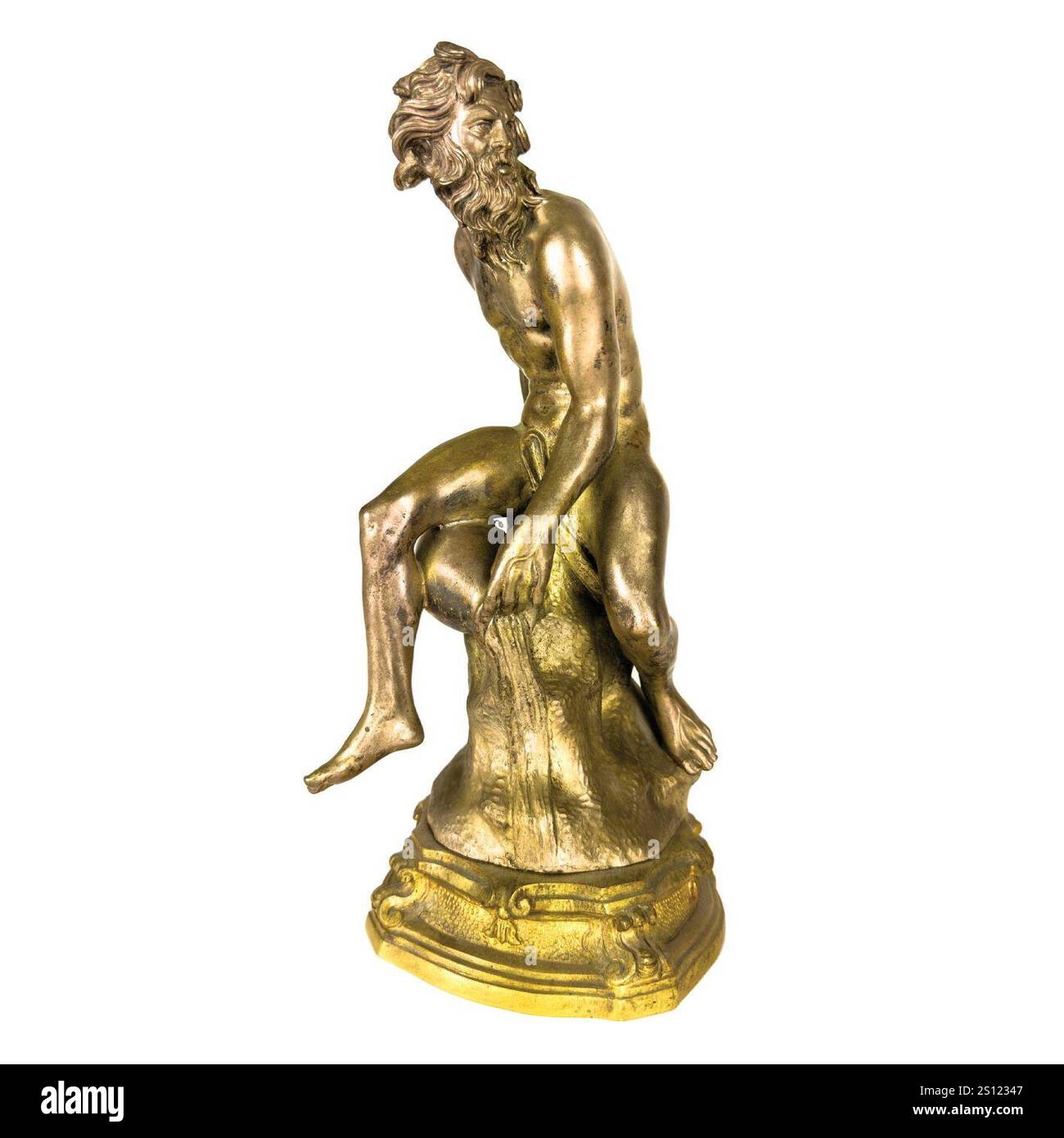 Eugenio Avolio - River deity seated on a rock silvered bronze on gilt ...