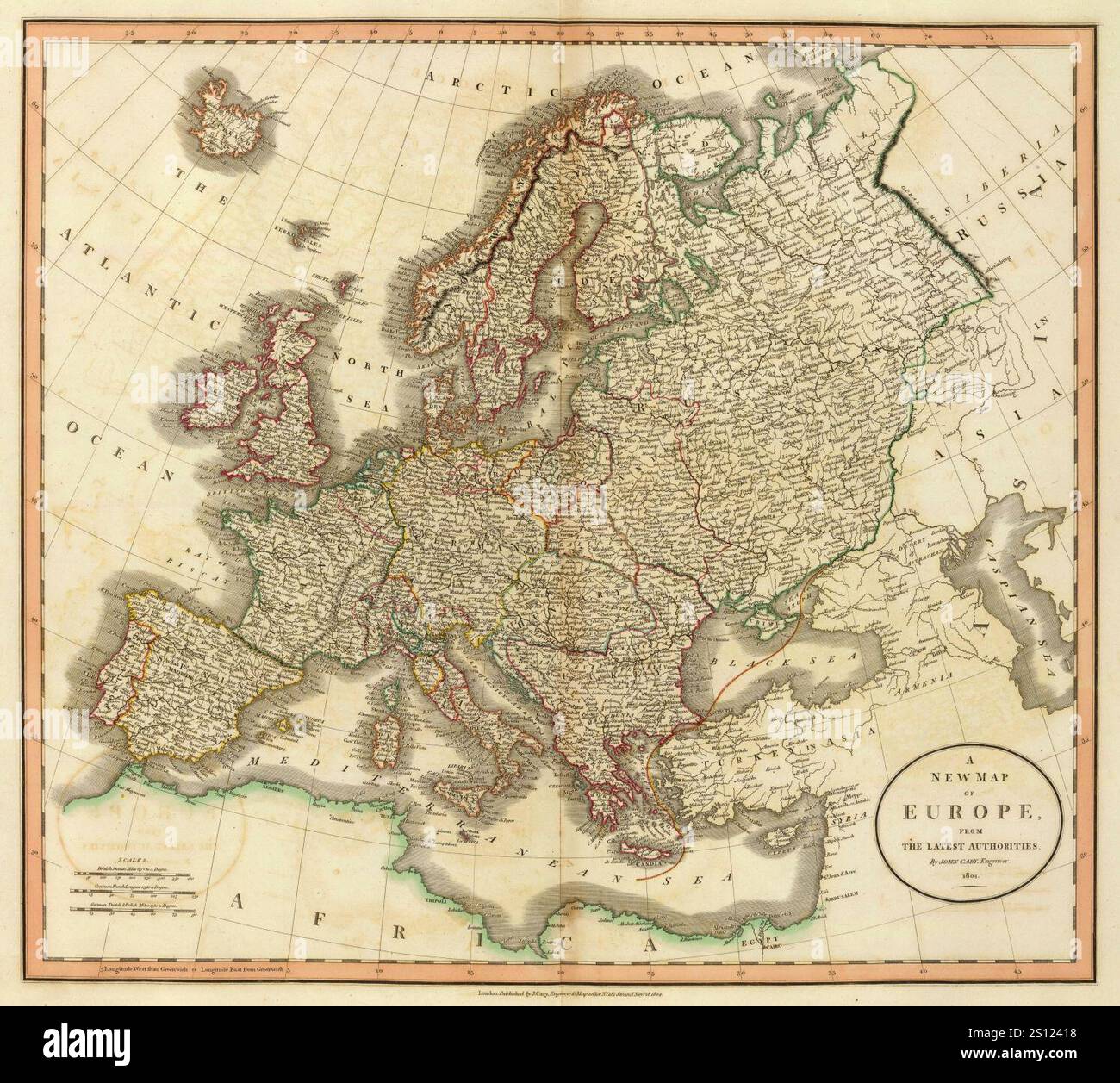Europe map 1804 Cary (cropped Stock Photo - Alamy