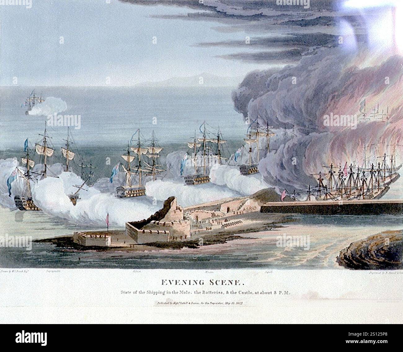 Evening scene. State of the Shipping in the Mole, the Batteries, & the ...