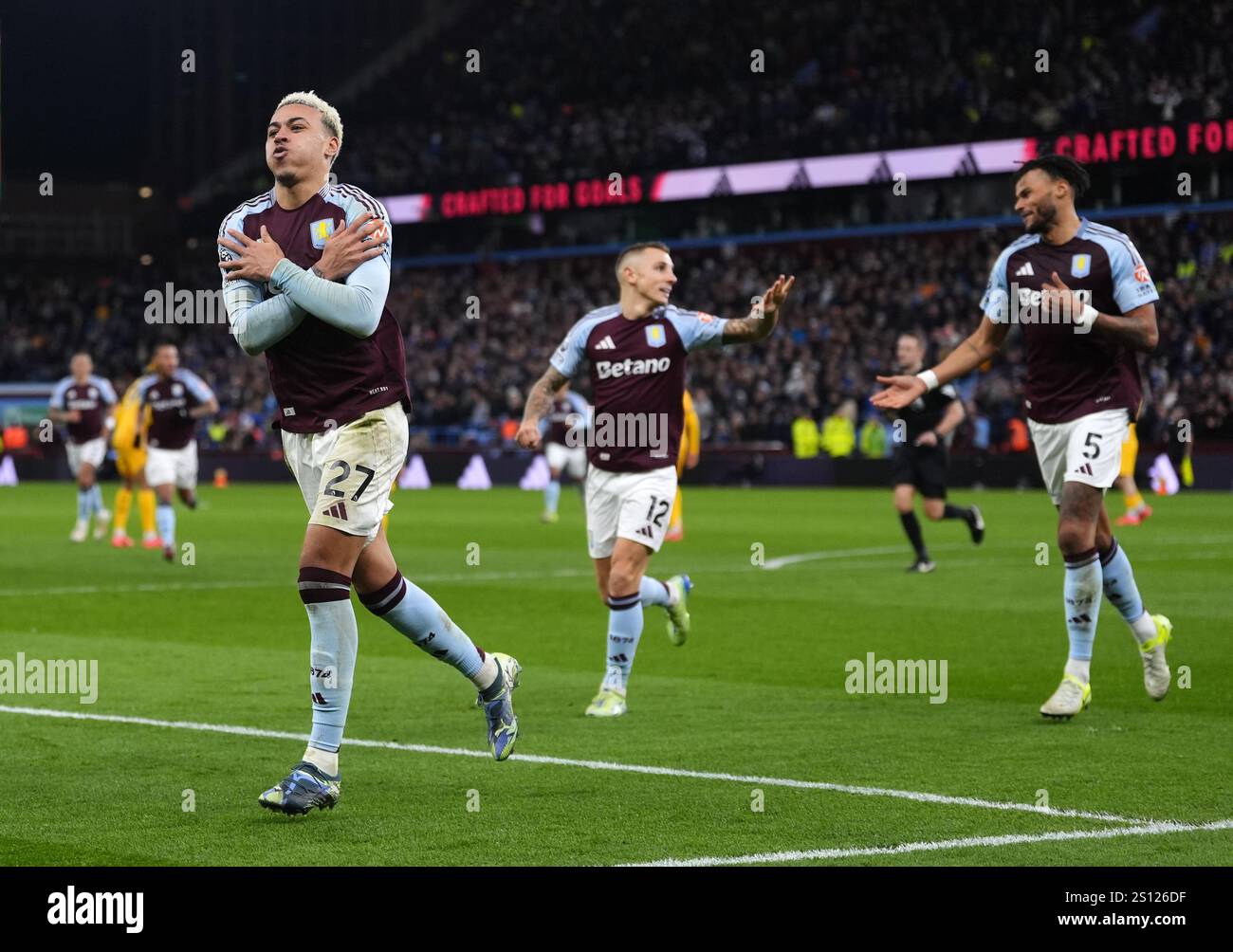 Aston Villa's Morgan Rogers celebrates scoring their side's second goal ...