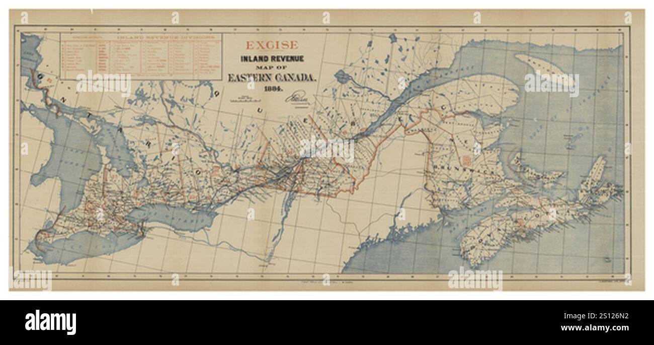 Excise Inland revenue map of Eastern Canada, 1884 CTASC Stock Photo - Alamy