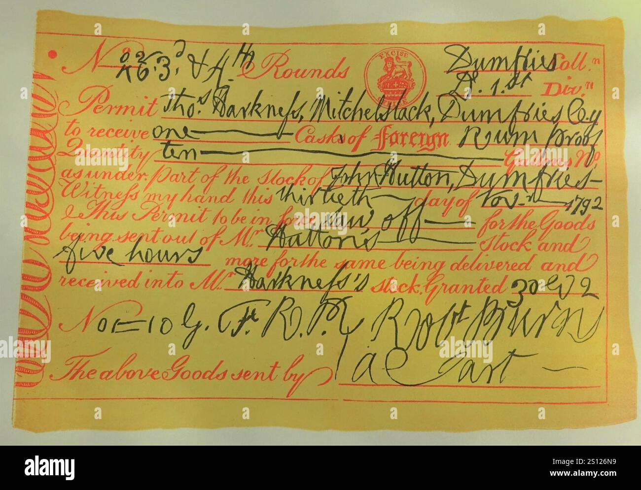 Excise Permit completed by Robert Burns Stock Photo - Alamy