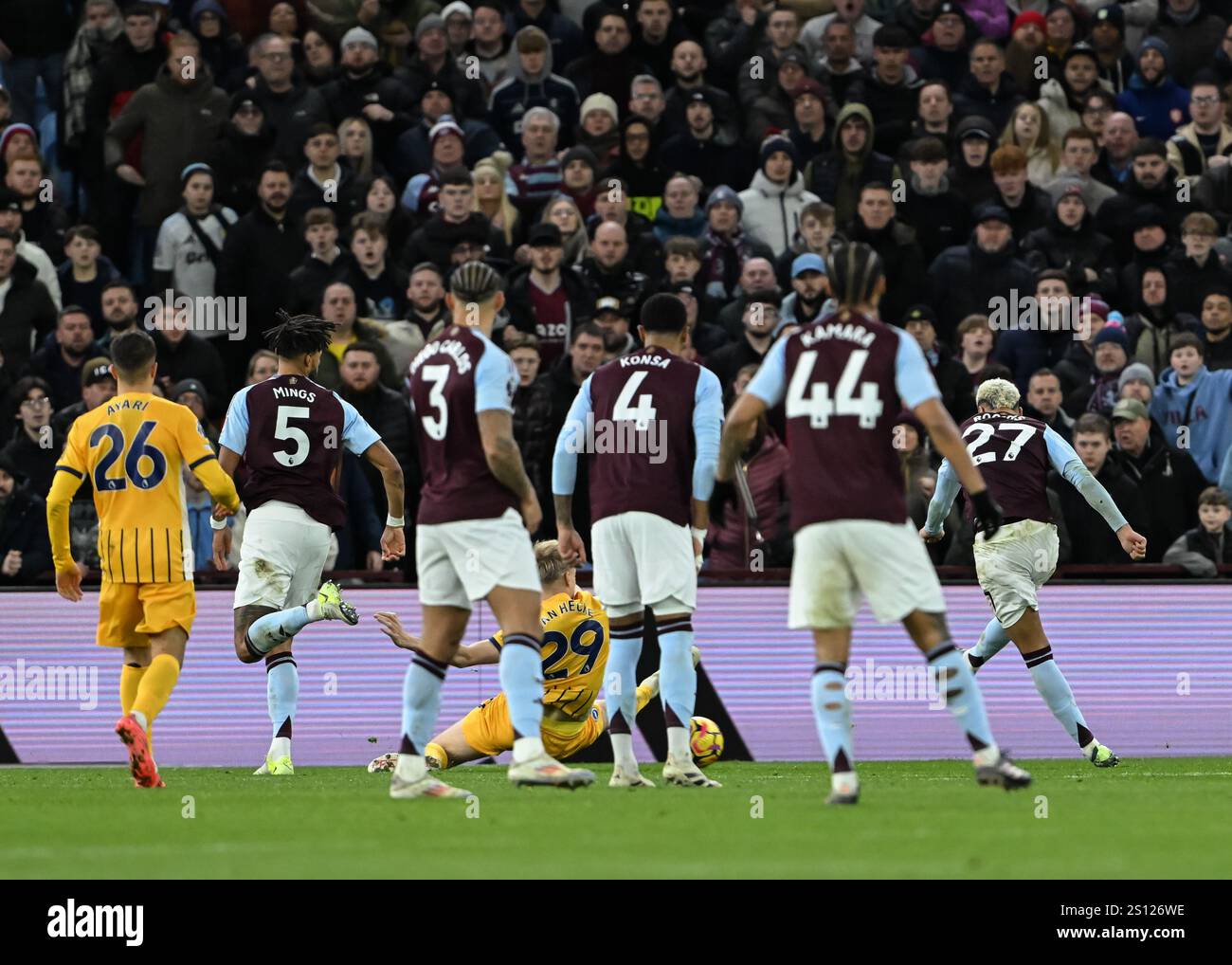 Birmingham, UK. 30th Dec, 2024. Morgan Rogers of Aston Villa scores his ...