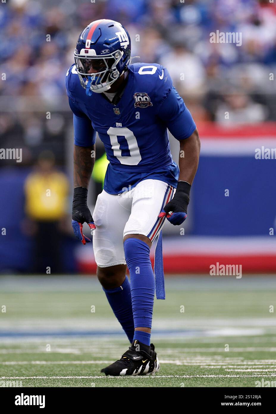 New York Giants linebacker Brian Burns (0) defends during an NFL ...