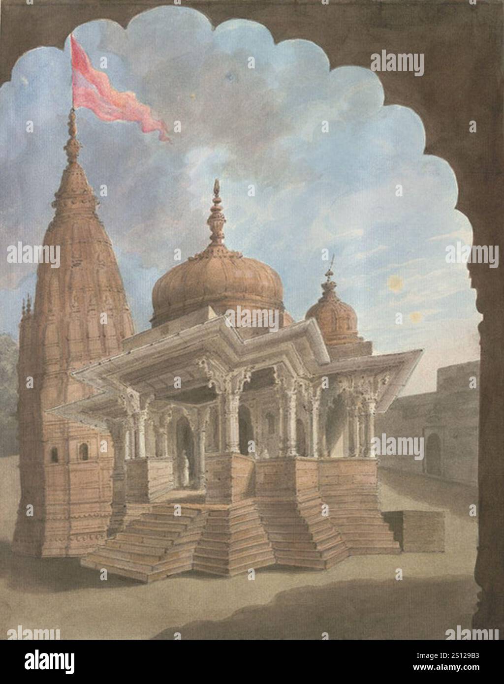 Exterior and interior views of a temple at Brindaban (exterior), a watercolour by Seeta Ram, c ...