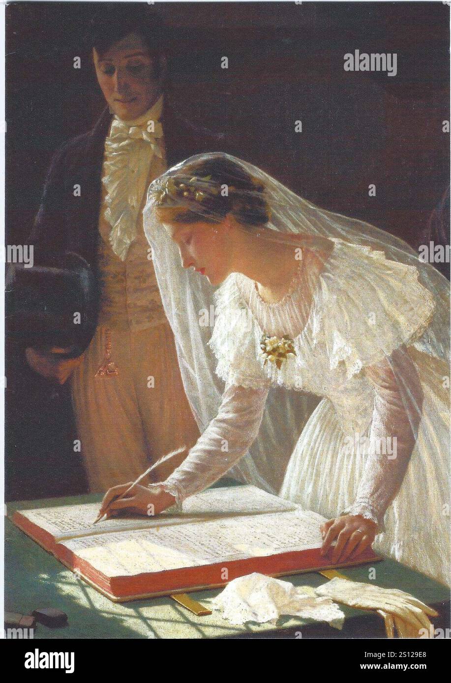 Extract - Signing the register by Edmund Blair Leighton Stock Photo - Alamy