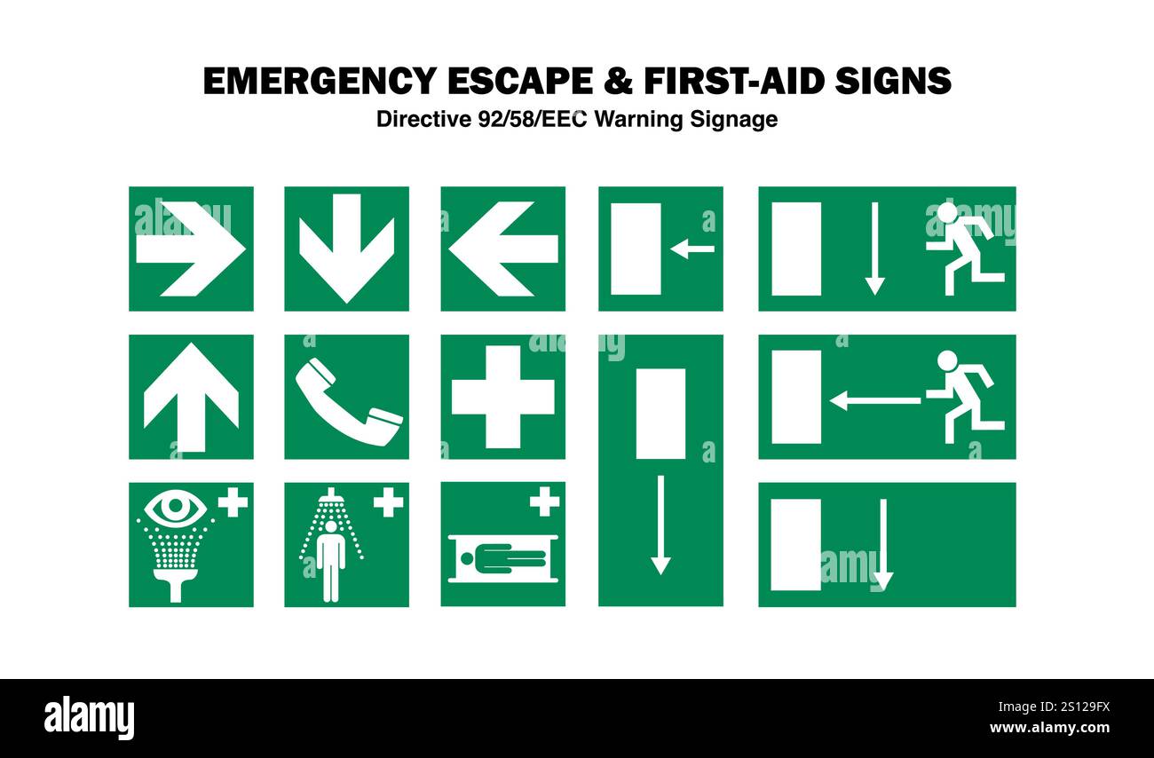 EEC emergency escape and first-aid safety signs Stock Vector Image ...