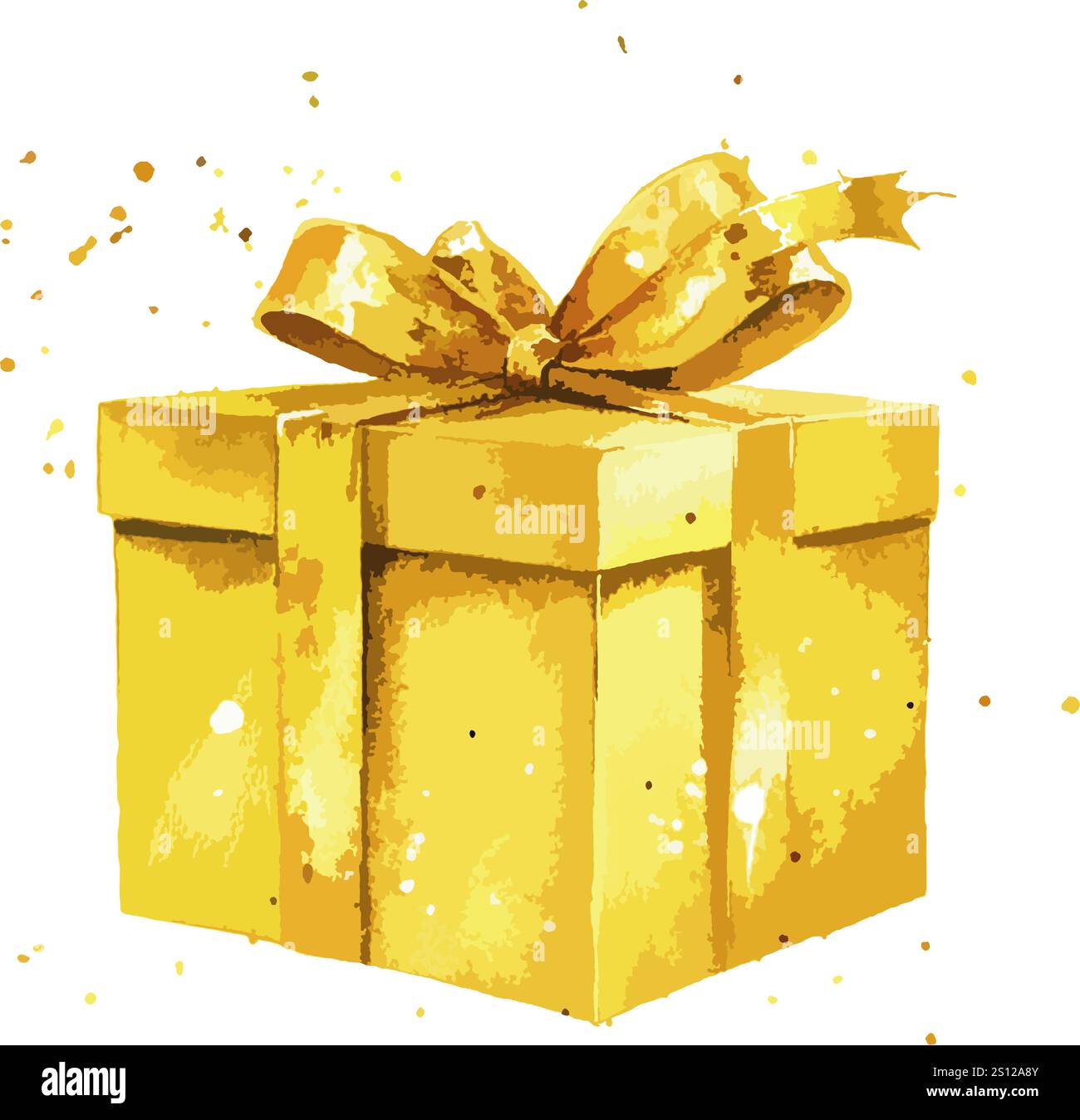 Vector yellow watercolor gift box on white background. Сollection gifts ...