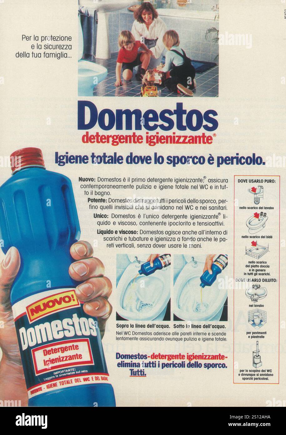 1981 Italian Domestos toilet and bathroom cleaner ad Stock Photo - Alamy