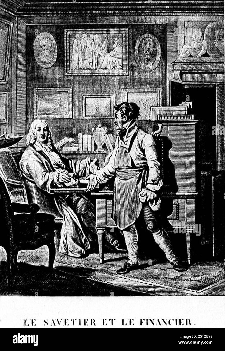 Fables de La Fontaine - J.M. Moreau - Le Savetier et le Financier Stock ...