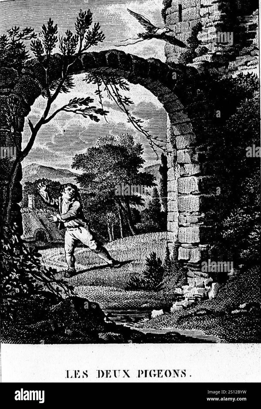 Fables de La Fontaine - J.M. Moreau - Les Deux Pigeons Stock Photo - Alamy