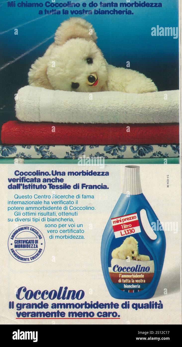 1981 Italian Coccolino laundry fabric softener ad Stock Photo - Alamy