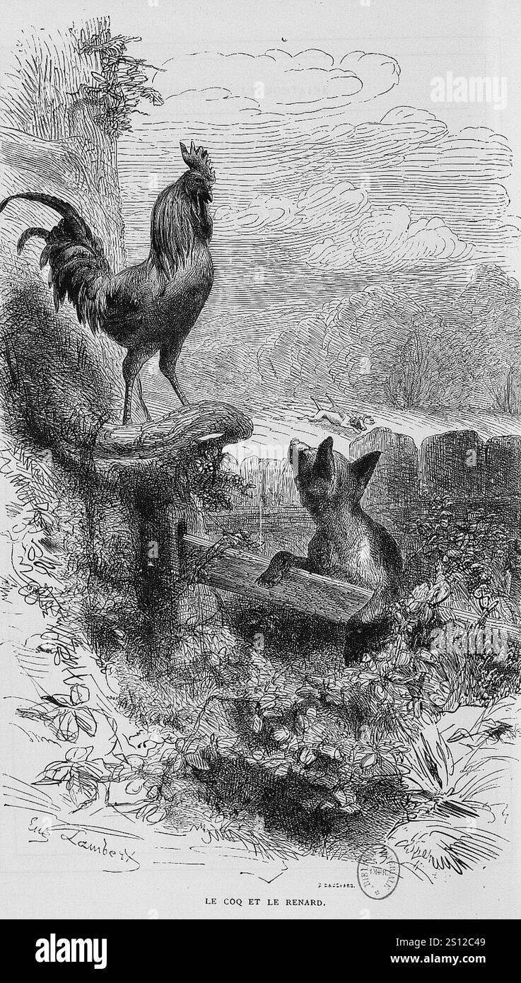 Fables de La Fontaine - Lambert - Le Coq et le Renard Stock Photo - Alamy