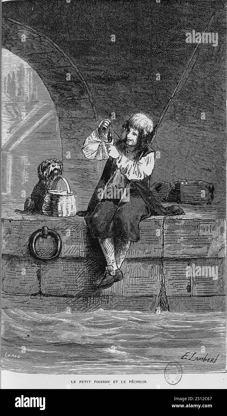Fables de La Fontaine - Lambert - Le Petit Poisson et le Pêcheur Stock ...