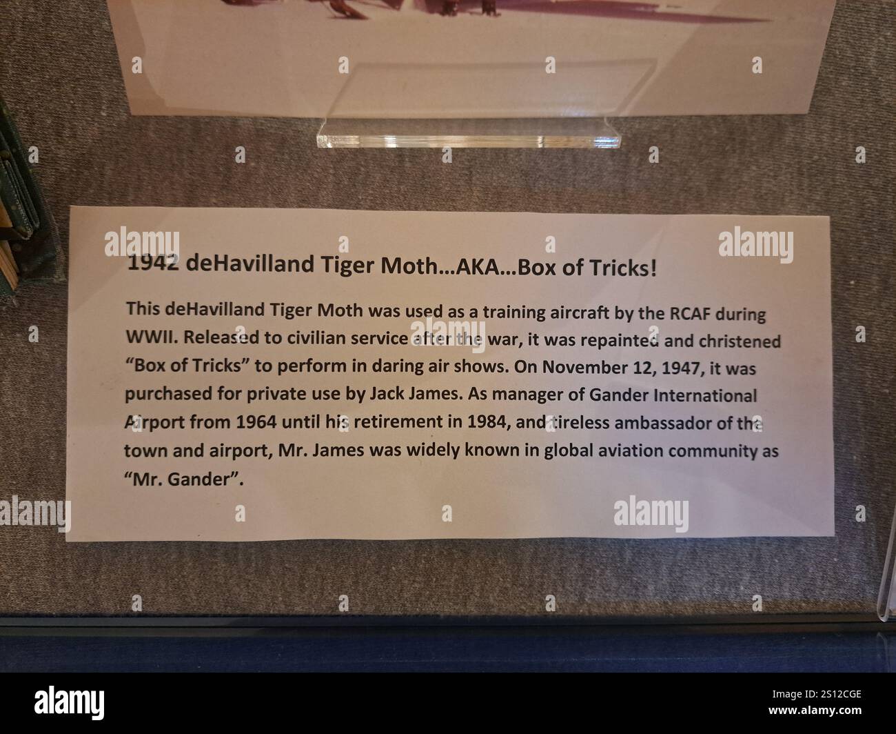 Information sign for 1942 deHavilland Tiger Moth training aircraft in ...