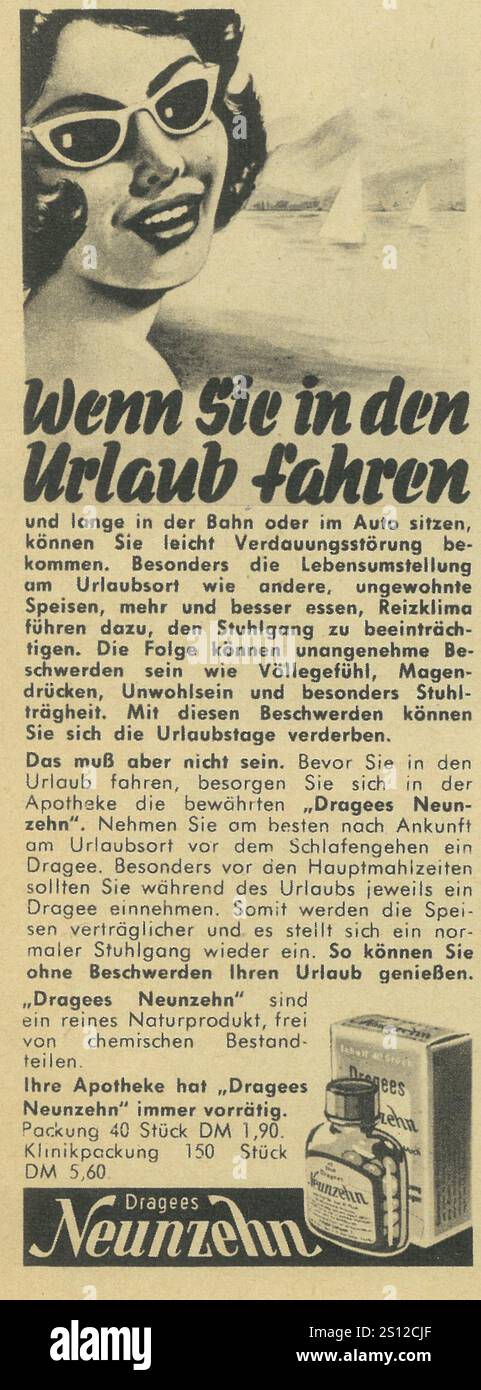 1963 German Neunzehn digestive ad Stock Photo - Alamy