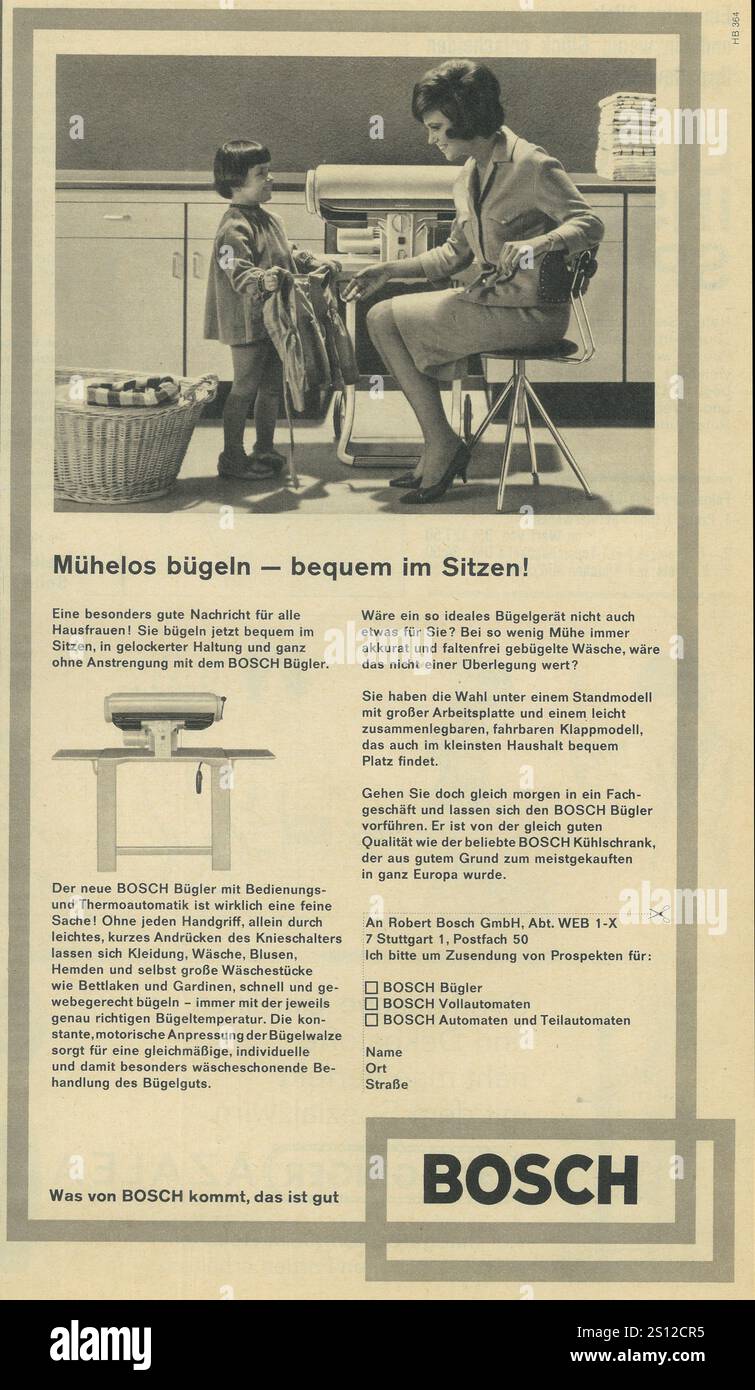 1963 German Bosch electric iron ad Stock Photo - Alamy