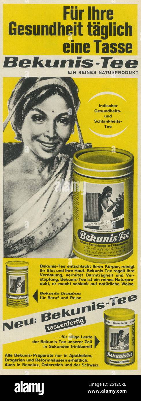 1963 German Bekunis Nature's Gentle Laxative Herbal Tea ad Stock Photo ...