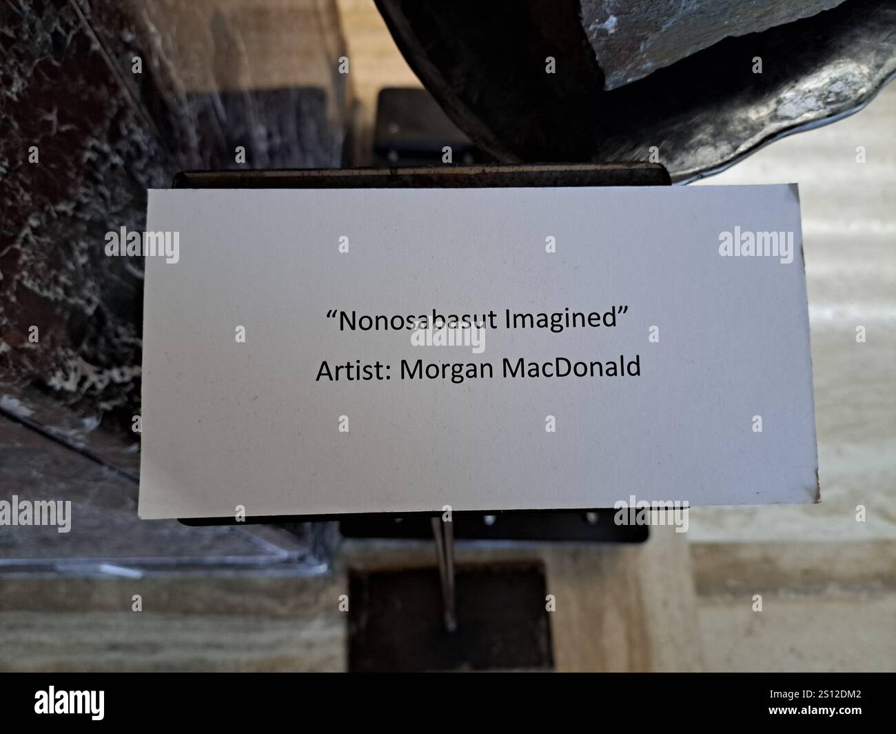 Artist's sign for Nonosabasut Imagines sculpture inside the provincial ...